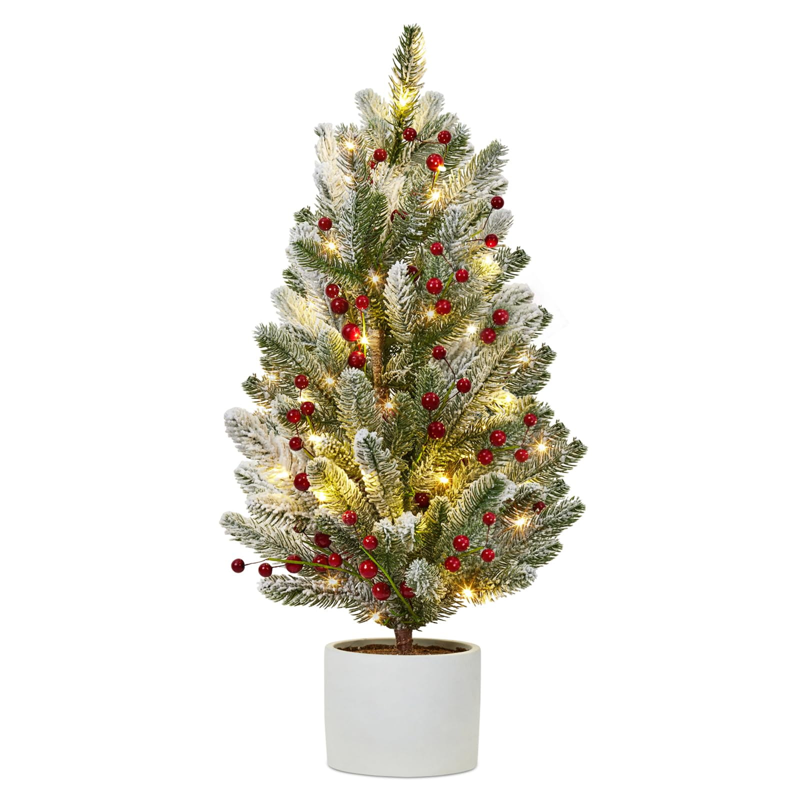 24 Inch Pre-lit Table Top Christmas Tree with Lights, Artificial Mini ...