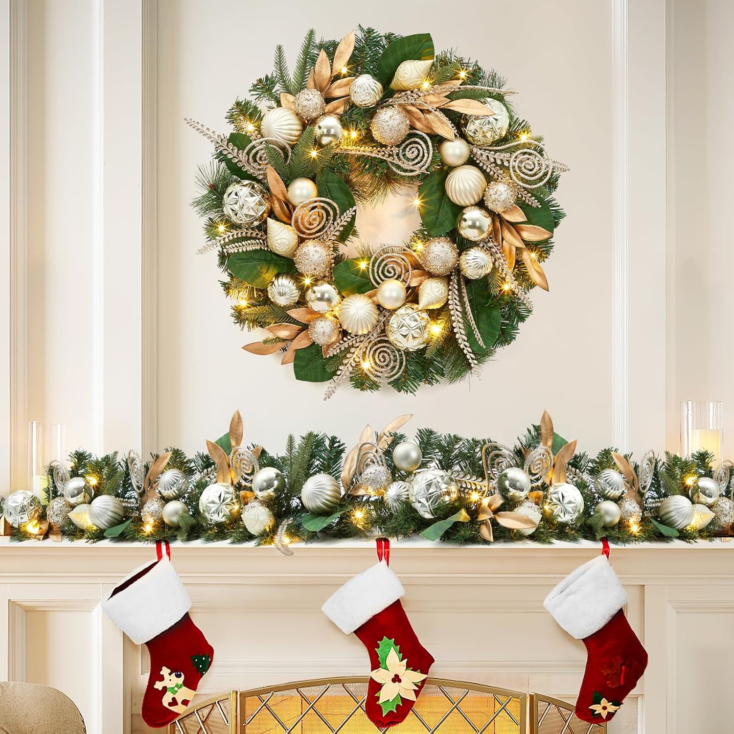 24 Inch Prelit Christmas Wreath,Artificial Christmas Wreaths Xmas Pine ...