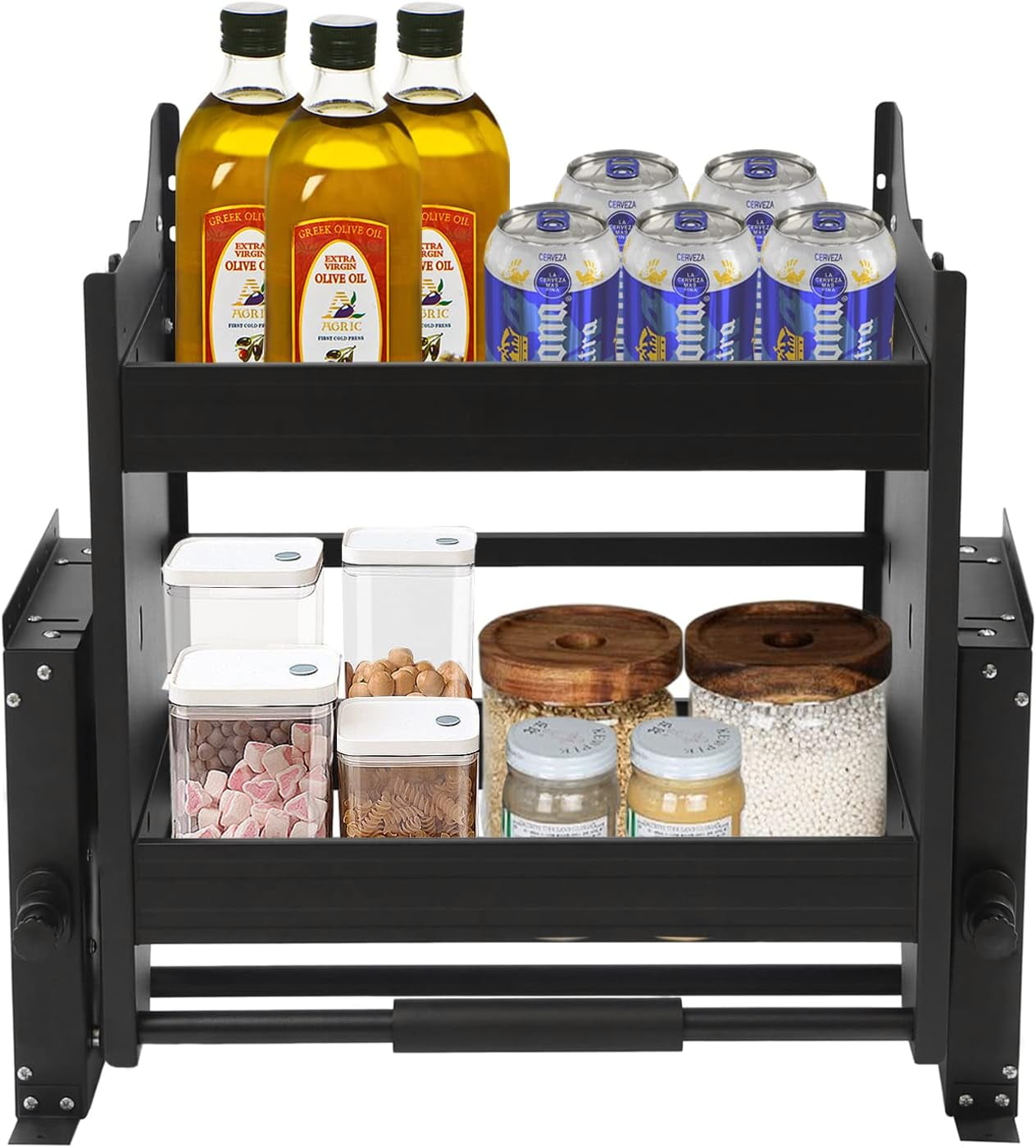 24 Inch Pull Down Kitchen Cabinet Shelf, 2-Tier Metal Adjustable ...