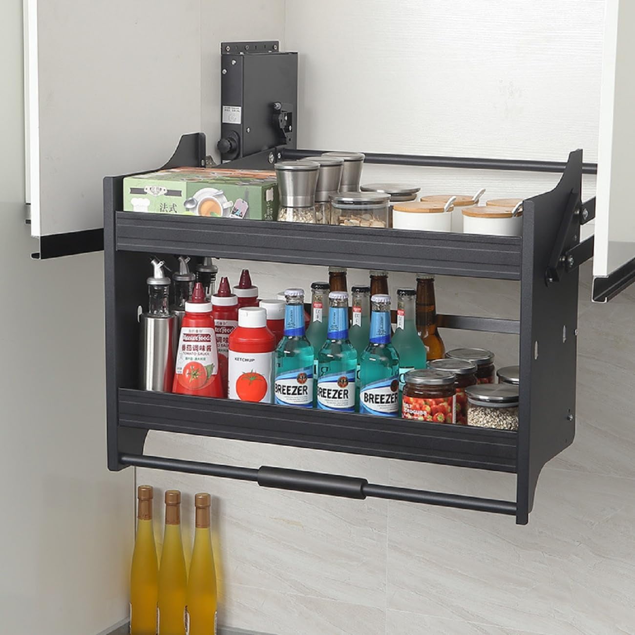 24 Inch Pull Down Shelf, 2 Tiers Pull Down Cabinet Organizer Hanging ...