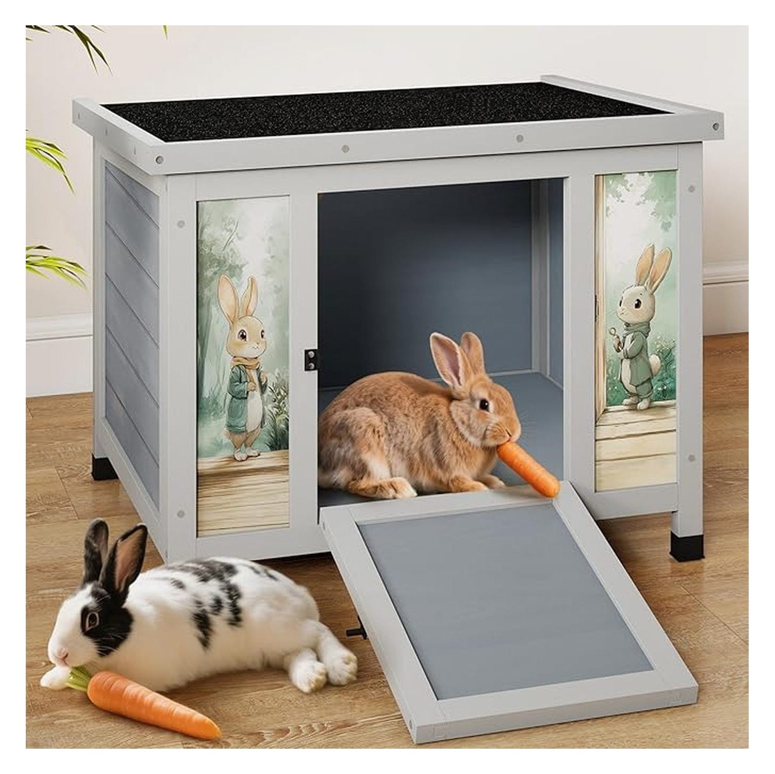 24 Inch Rabbit Hutch Outdoor, Weatherproof Bunny Cage, Portable Cat ...