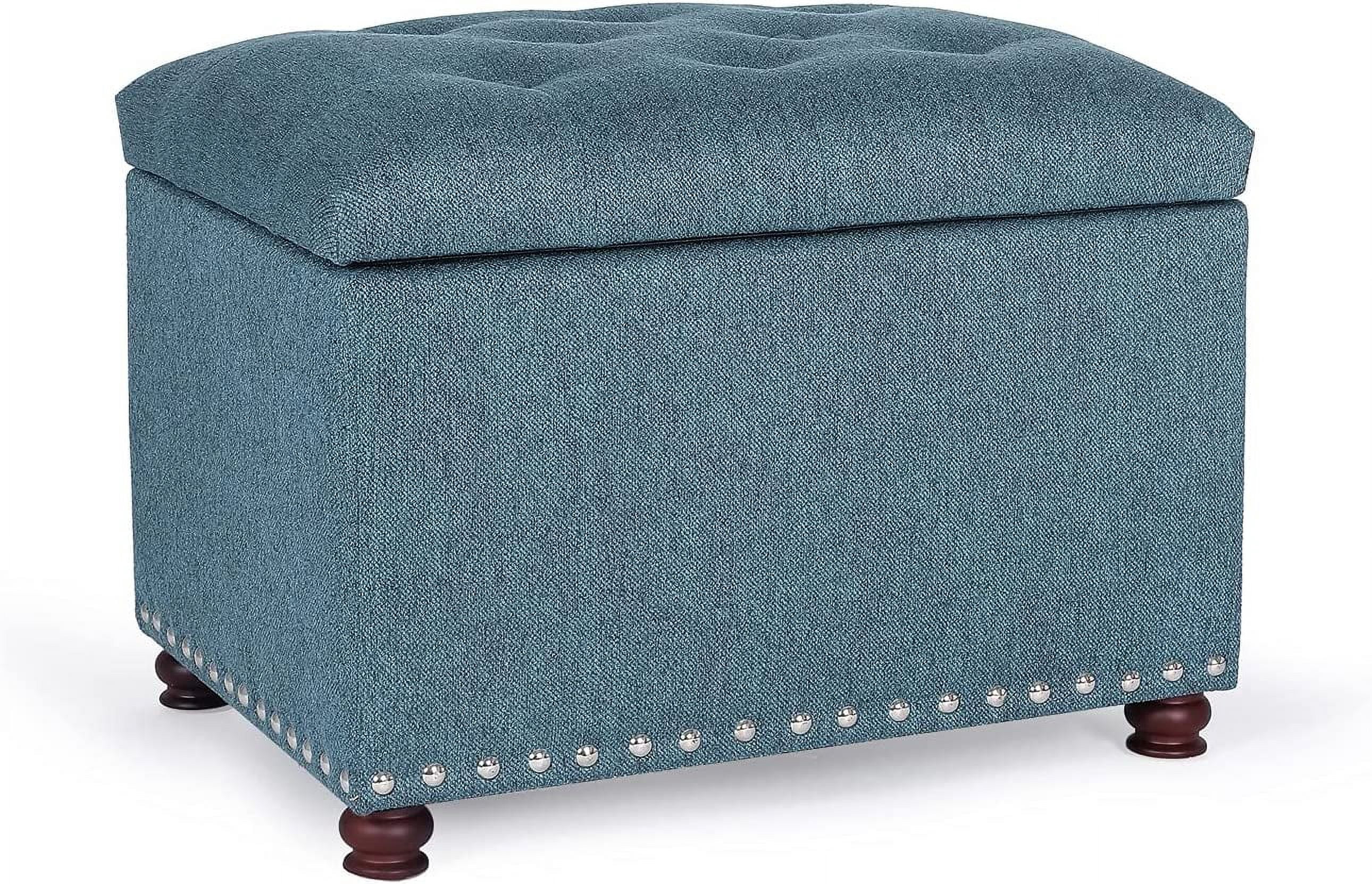 24-Inch Rectangular Upholstered Storage Ottoman with Nail-Head Trim ...