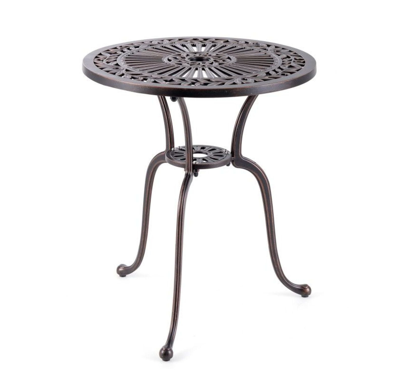 24 Inch Round Cast Aluminum Patio Table with Umbrella Hole - Outdoor ...