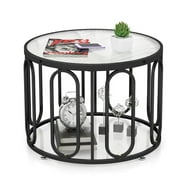Gymax 2-Tier 24'' Round Coffee Table w/ Oval Swivel Brackets & Reeded ...