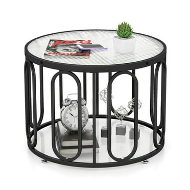 Gymax 2-Tier 24'' Round Coffee Table w/ Oval Swivel Brackets & Reeded ...