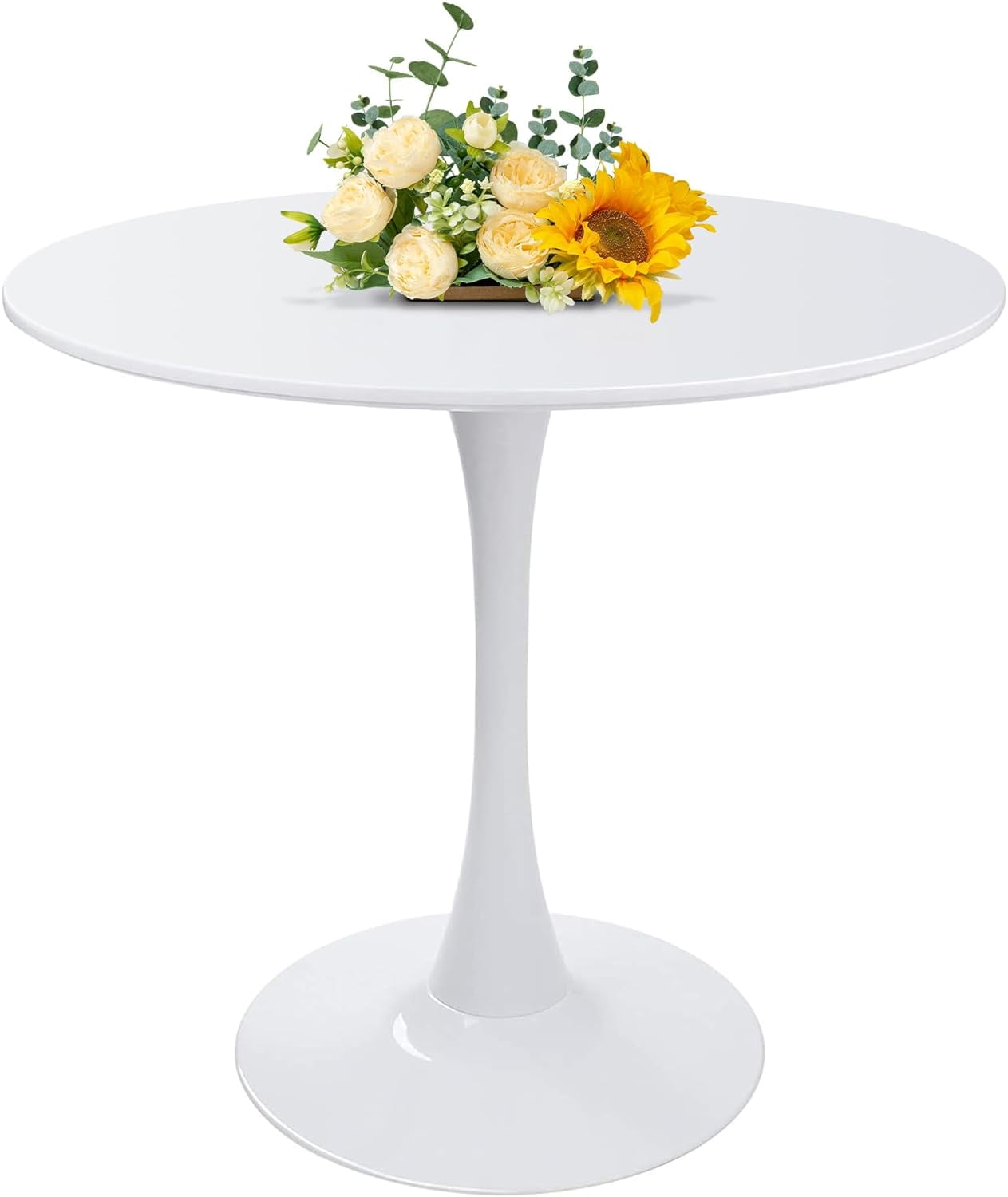 24 Inch Round Dining Table,Mid-Century Tulip Table with Metal Pedestal ...