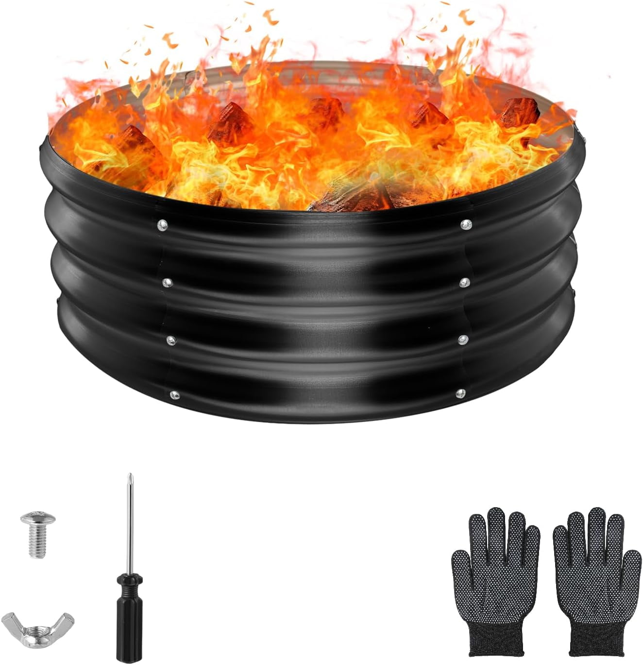 24 Inch Round Galvanized Fire Pit Ring, Round Galvanized Fire Ring, 2 ...