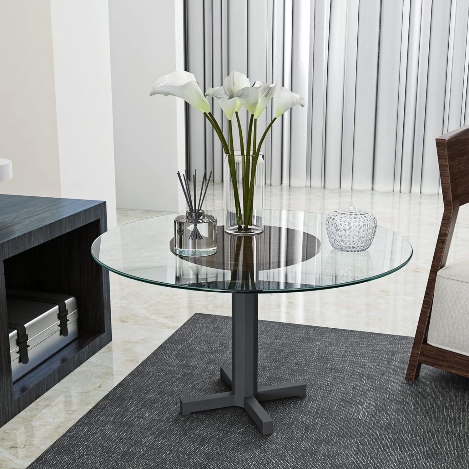 24" Inch Round Glass Table Top-1/4 Inch Thick Tempered Glass Tabletop ...