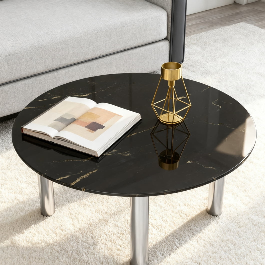 24 Inch Round Tempered Glass Table Top, Round Black Glass Desktop with ...