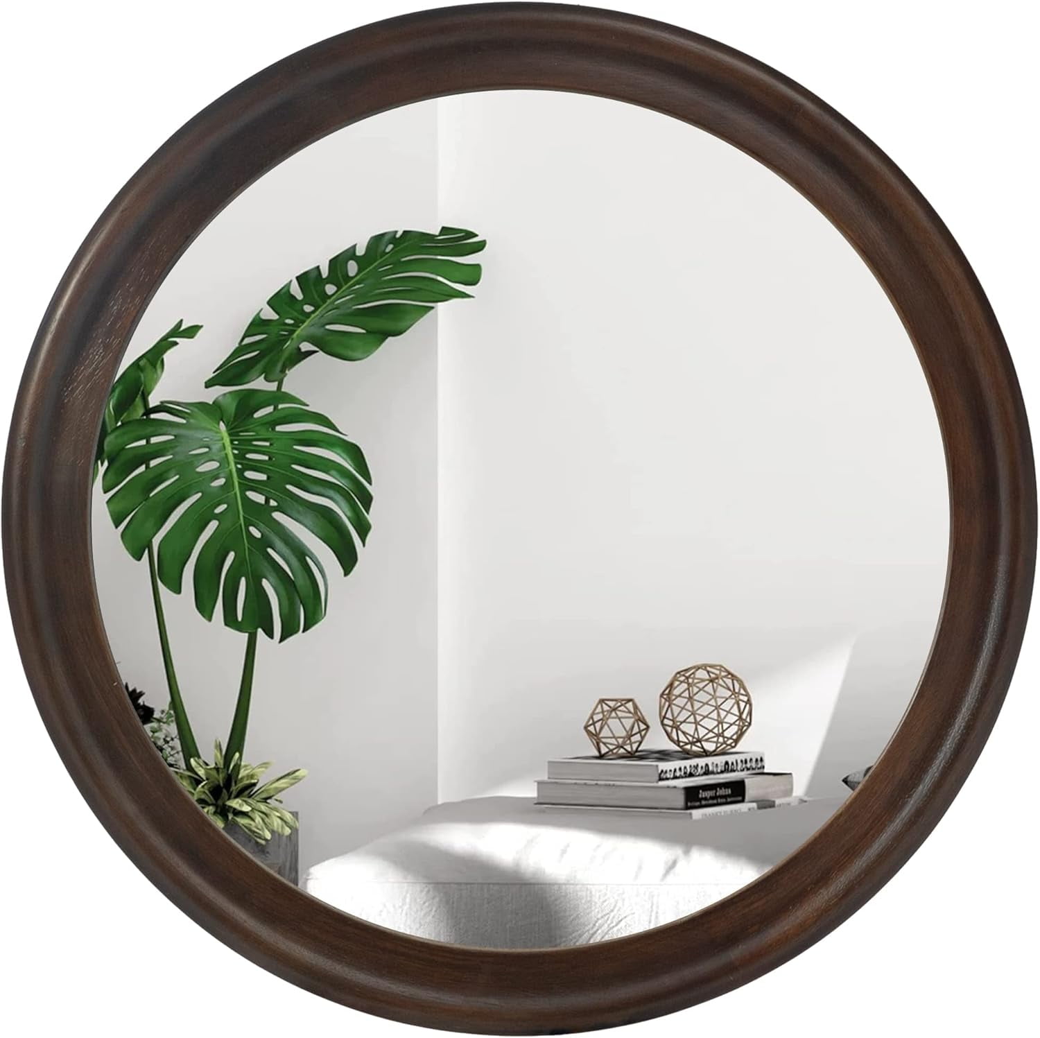 24 Inch Round Wall Mirrors, Wood Rustic Decorative Transitional Mirror ...