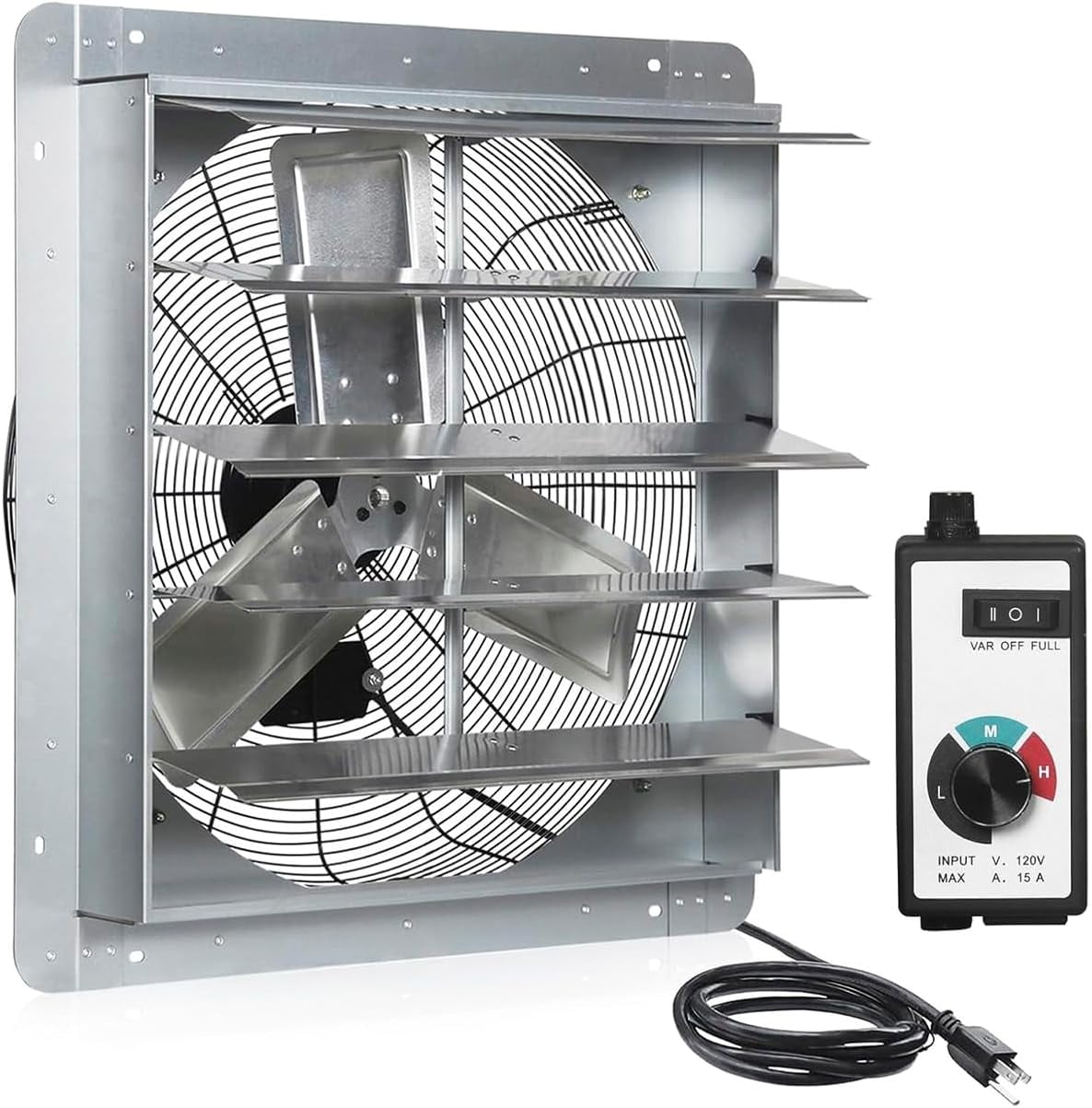 24 Inch Shutter Exhaust Fan, Vent Fan with Power Cord Wall-Mount, High ...