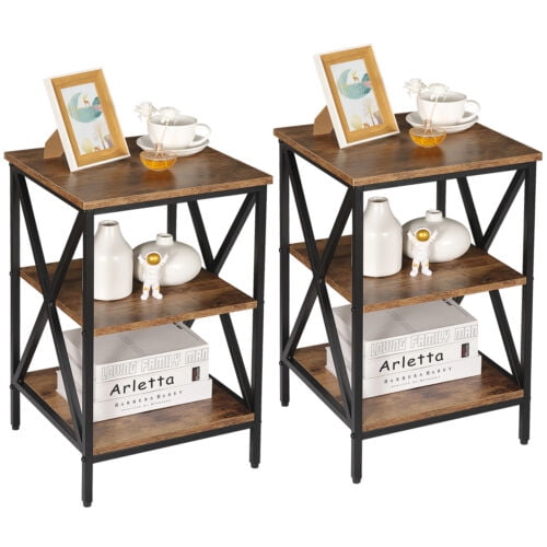 24 Inch Side End Table with Storage Shelf Sofa Table X-Design Black ...