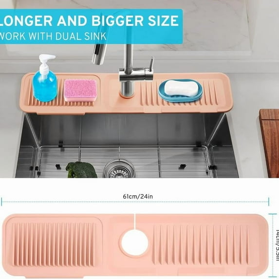 24 Inch Silicone Faucet Mat For Kitchen Sink, 5° Slope Fast Self ...