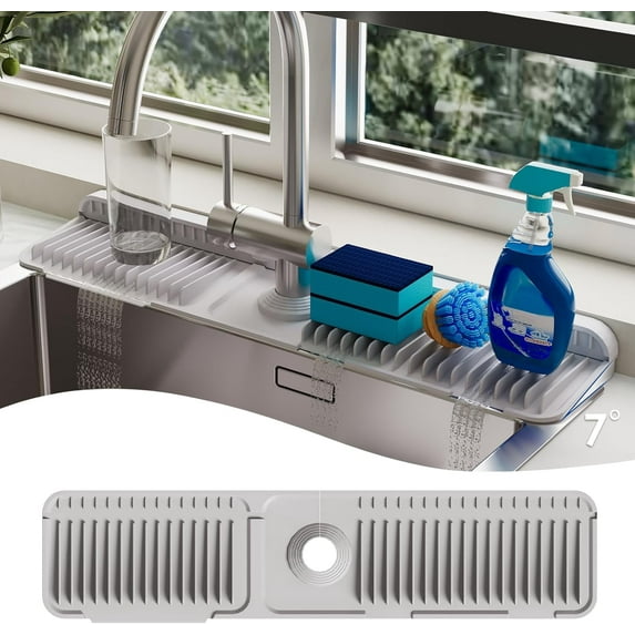 24 Inch Silicone Faucet Mat for Kitchen Sink Splash Guard - 7° Slope ...