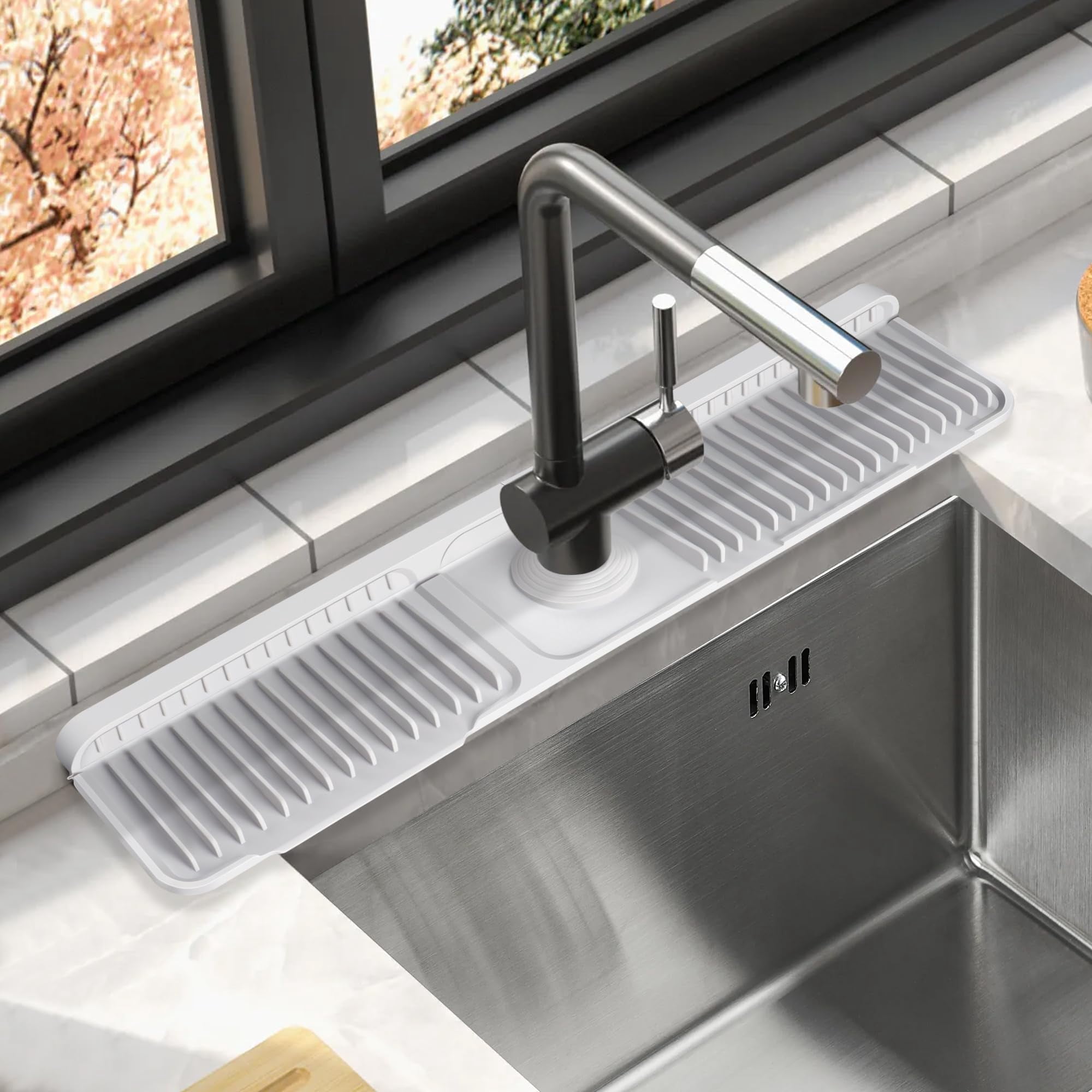 24 Inch Silicone Folding Faucet Mat for Kitchen Sink, 6°Slope Sink ...
