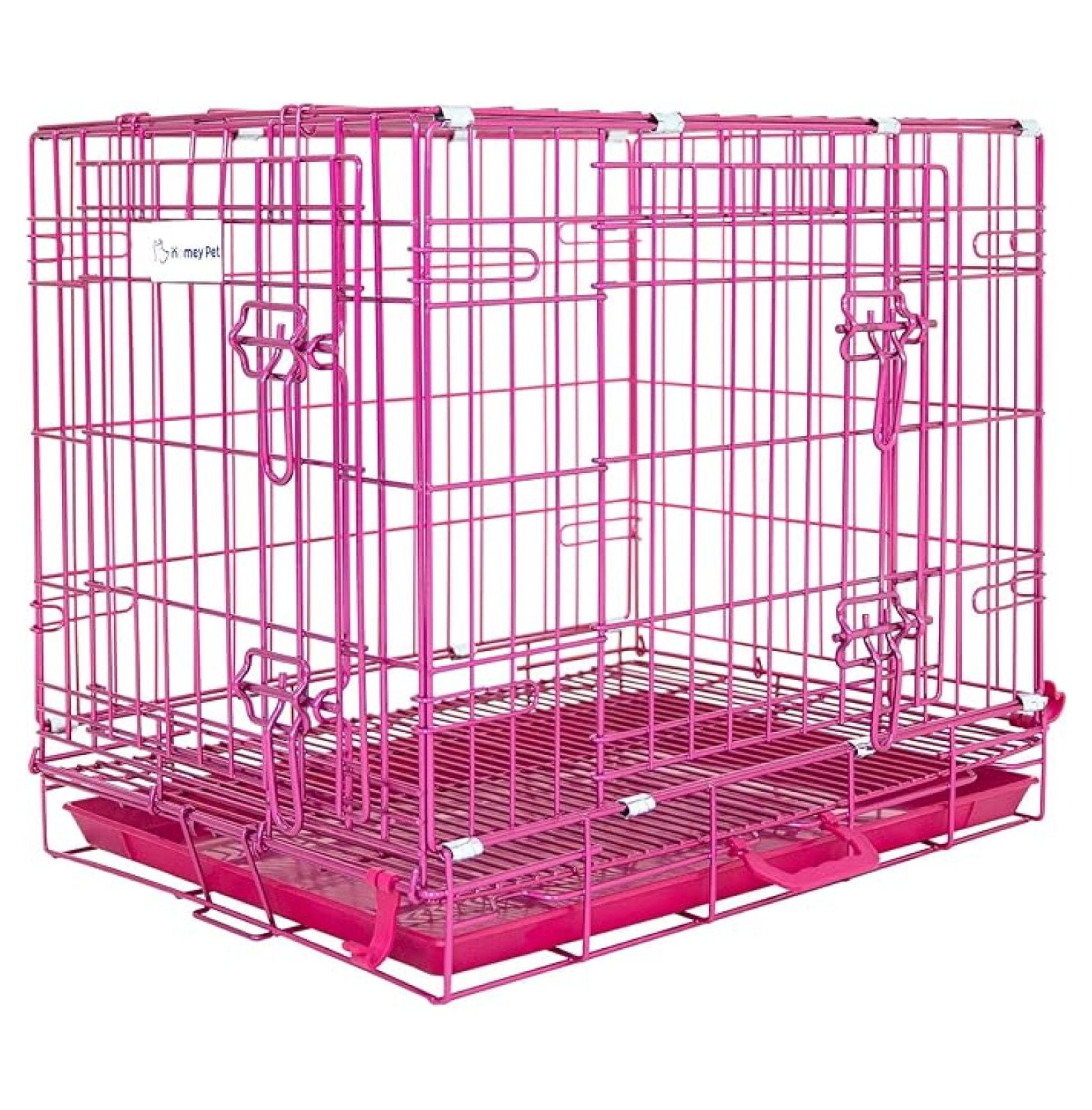 24 Inch Small Dog Crate, Cute Pink Puppy Cage Collapsible Dog Kennel ...
