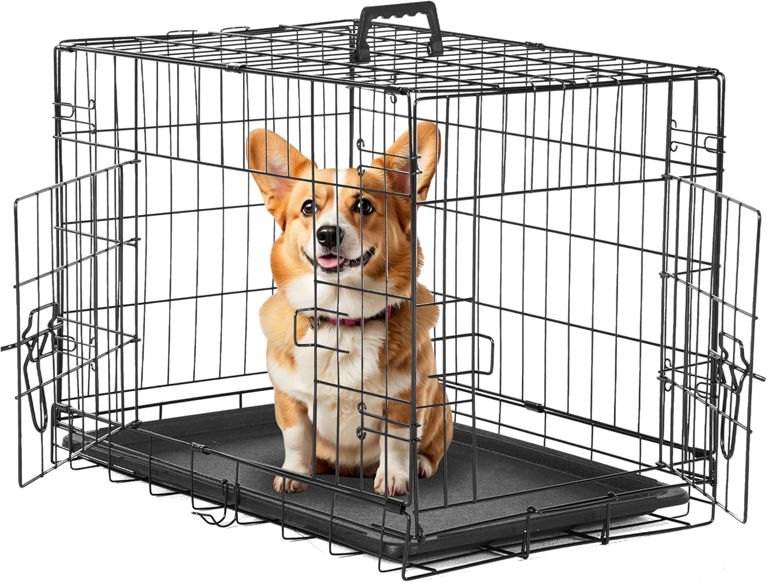 24-Inch Small Dog Crate with Divider, Double Door Folding Metal Wire ...