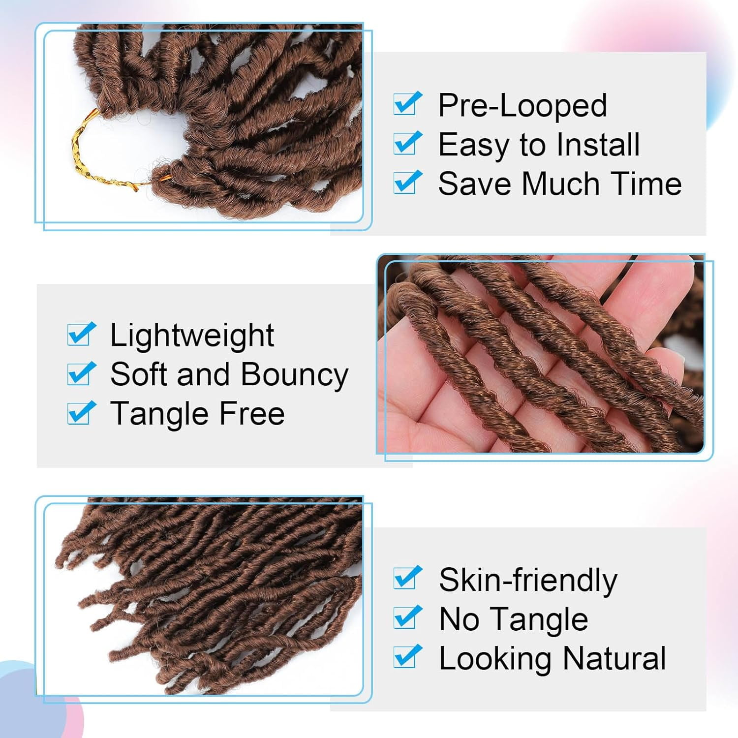 24 Inch Soft Locs Crochet Hair,8 Packs Pre Looped Light Brown Faux Locs ...