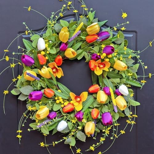 24 Inch Spring Wreaths for Front Door,Spring Summer Tulip Wreath ...