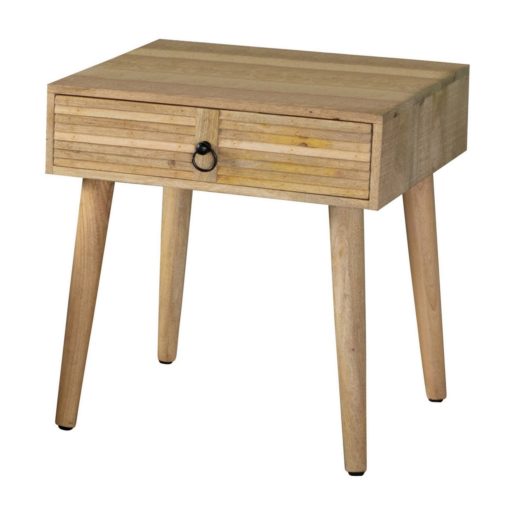 24 Inch Square End Table, Natural Brown Mango Wood, Ribbed Plank Design ...