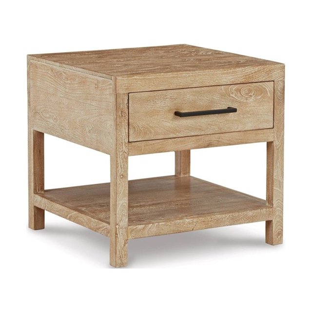 24 Inch Square Side End Table Brown Mango Wood Single Gliding Drawer ...