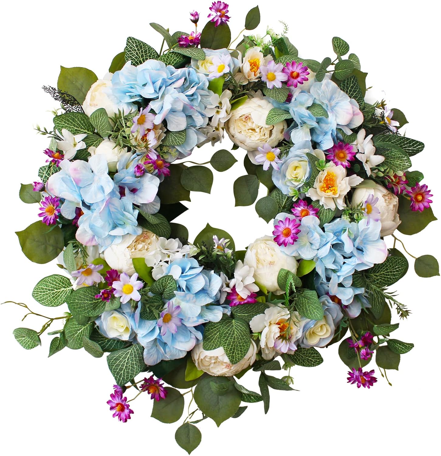 24 Inch Summer Wreaths for Front Door, Summer Wreath,Blue Hydrangea ...