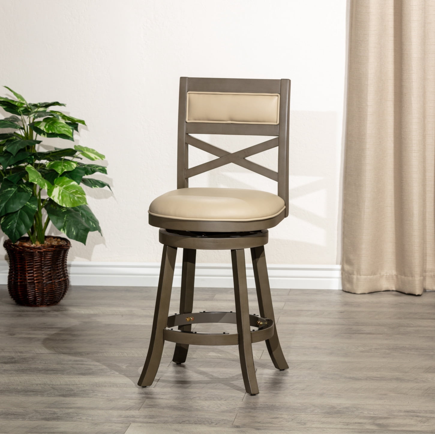 24 Inch Swivel Bar Stool with X-Back, Counter Height Barstool with ...