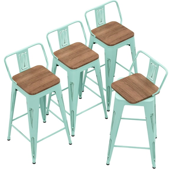 24 Inch Swivel Bar Stools with Removable Backrest, Set of 4 Industrial ...
