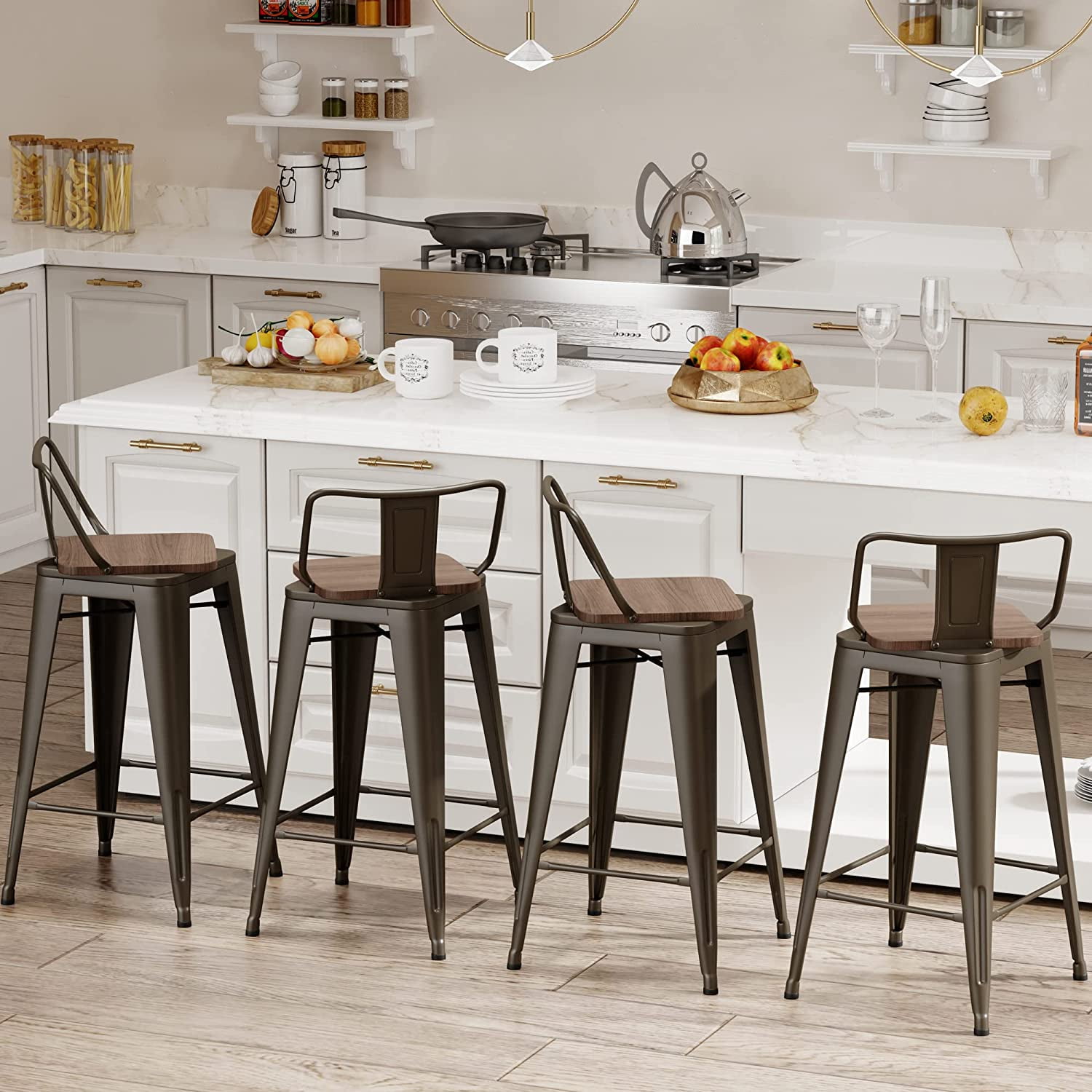 24 Inch Swivel Stools Set of 4 Counter Height Swivel Stools with Backs ...