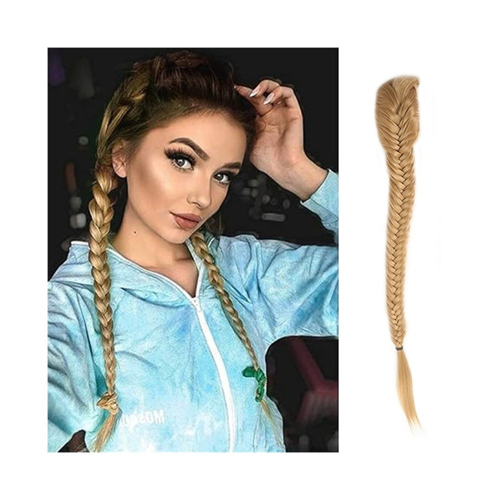 24 Inch Synthetic Drawstring Fishbone Braided Ponytail Extension Clip ...