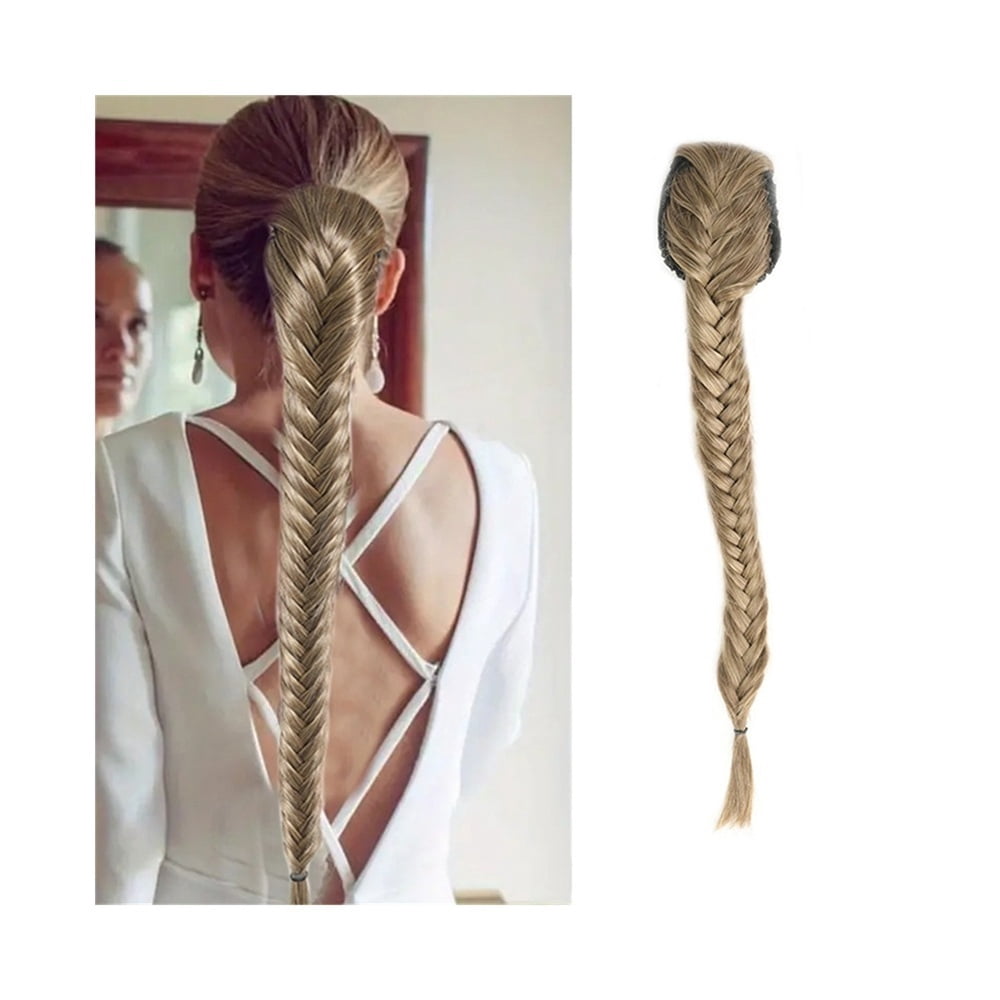 24 Inch Synthetic Drawstring Fishbone Braided Ponytail Extension Clip ...