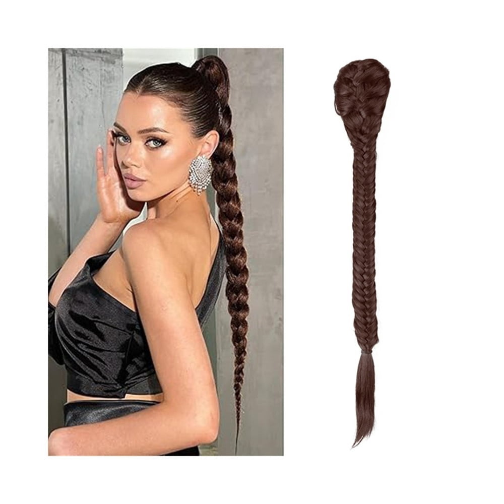 24 Inch Synthetic Drawstring Fishbone Braided Ponytail Extension Clip ...