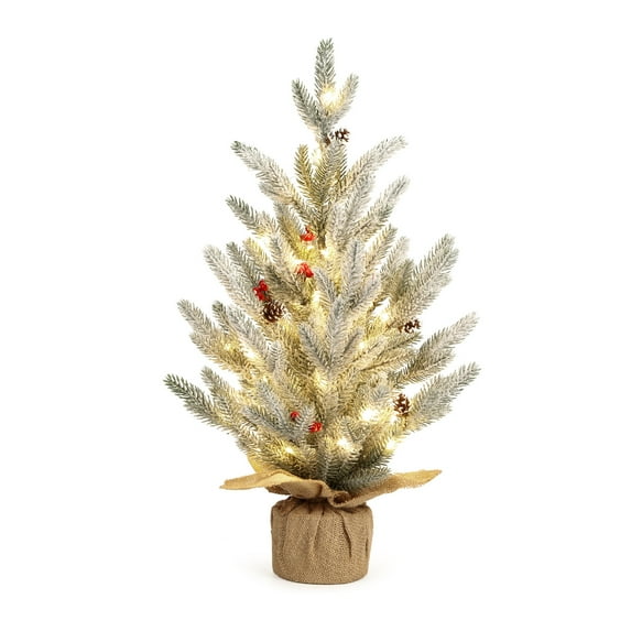 24 Inch Table Top Christmas Tree, Pre-lit Artificial Tabletop Mini ...