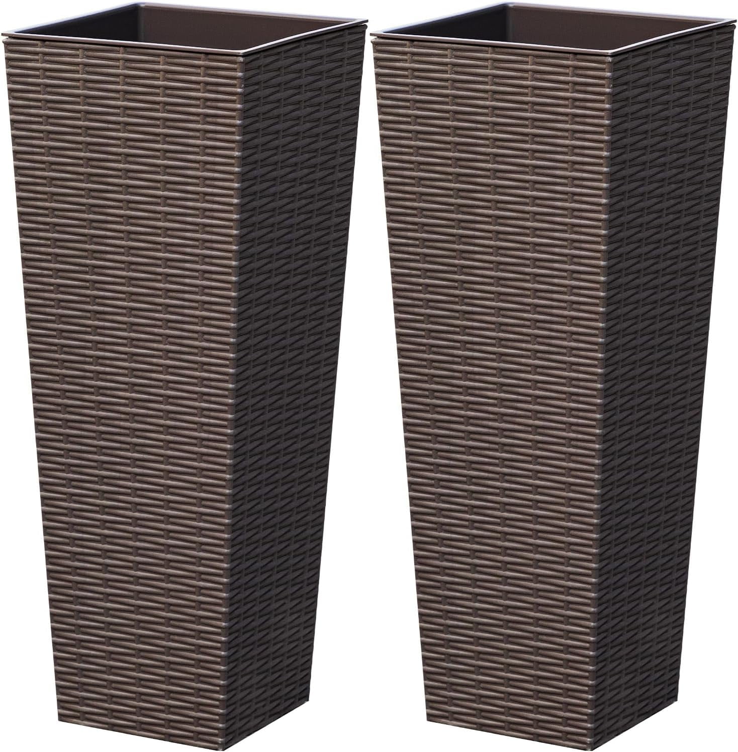 24 Inch Tall Plastic Planters with Rattan Texture – Set of 2 ...