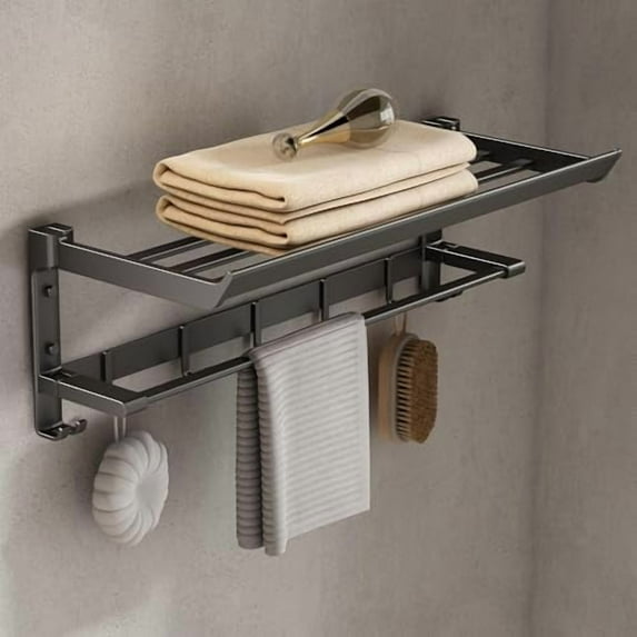 24 Inch Towel Rack with Towel Bar Holder Foldable Towel Shelf with ...