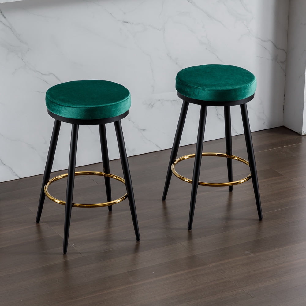 24 Inch Velvet Barstools Set of 2, Counter Stools with 360 Degree ...