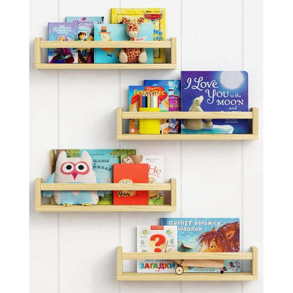 24 Inch Wall Bookshelf for Kids Bedroom Set of 4 White Floating Nursery ...