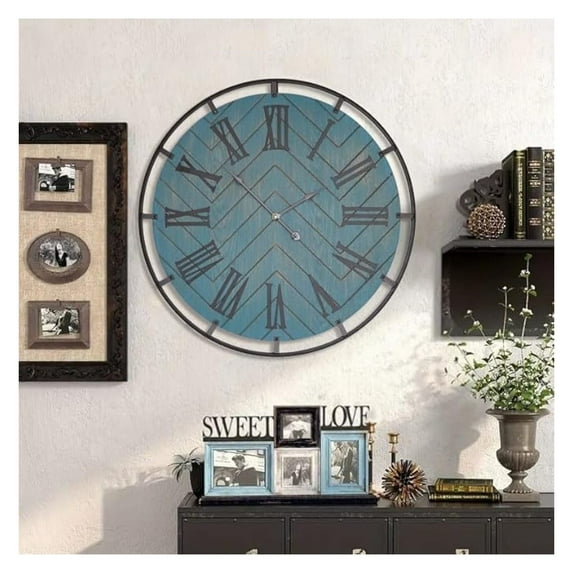 24 Inch Wall Clock Large Wall Clock Rustic Round Modern Big Wood Wall ...
