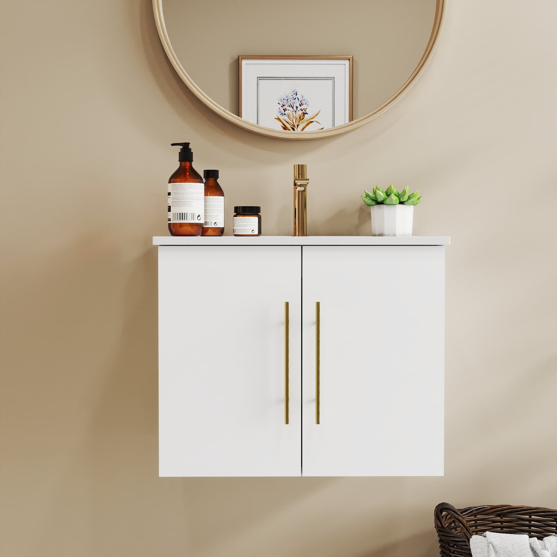 24-Inch Wall-Mounted Bathroom Vanity with Sink Combo,Double Doors,Soft ...