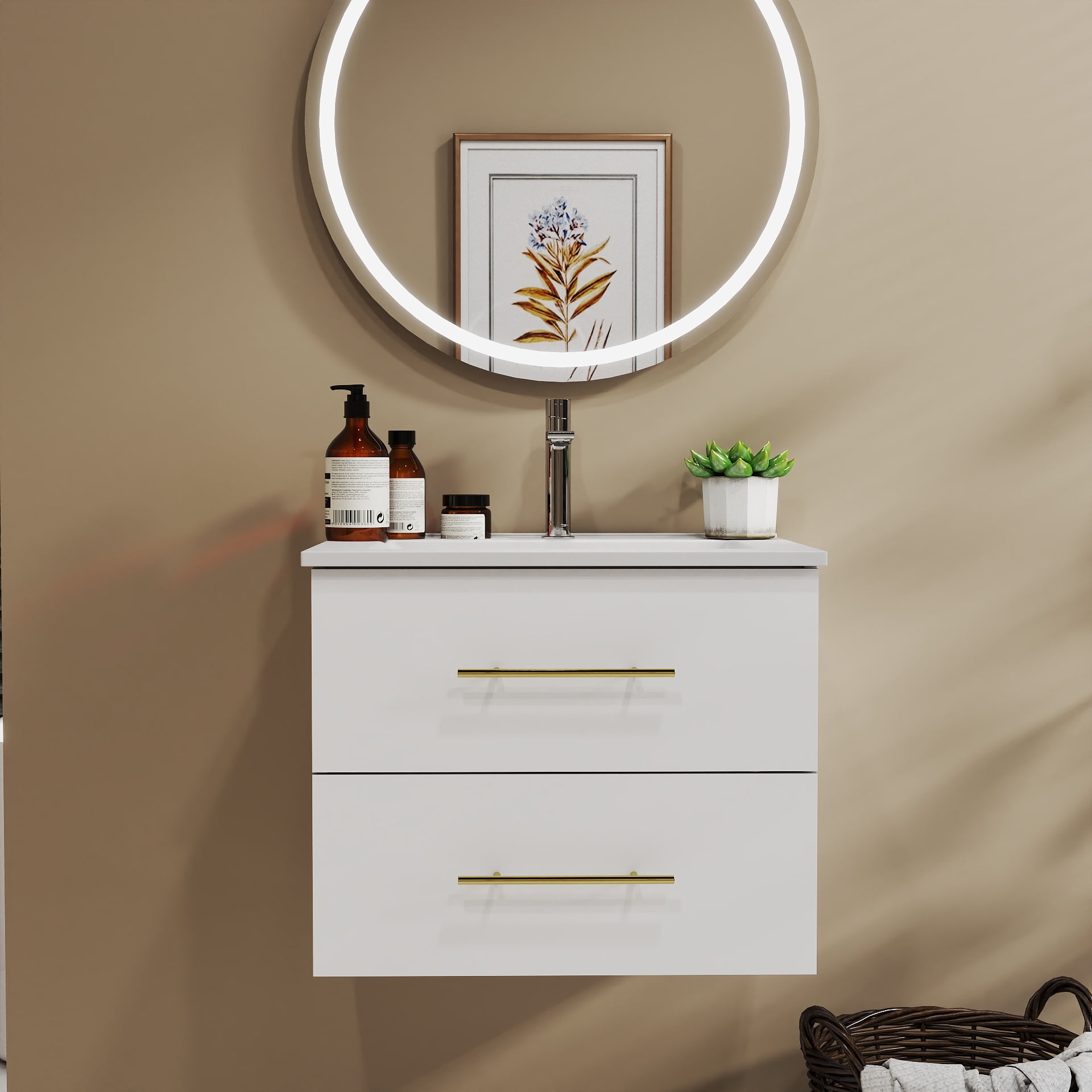 24-Inch Wall-Mounted Bathroom Vanity with Sink Combo,Double Drawers ...
