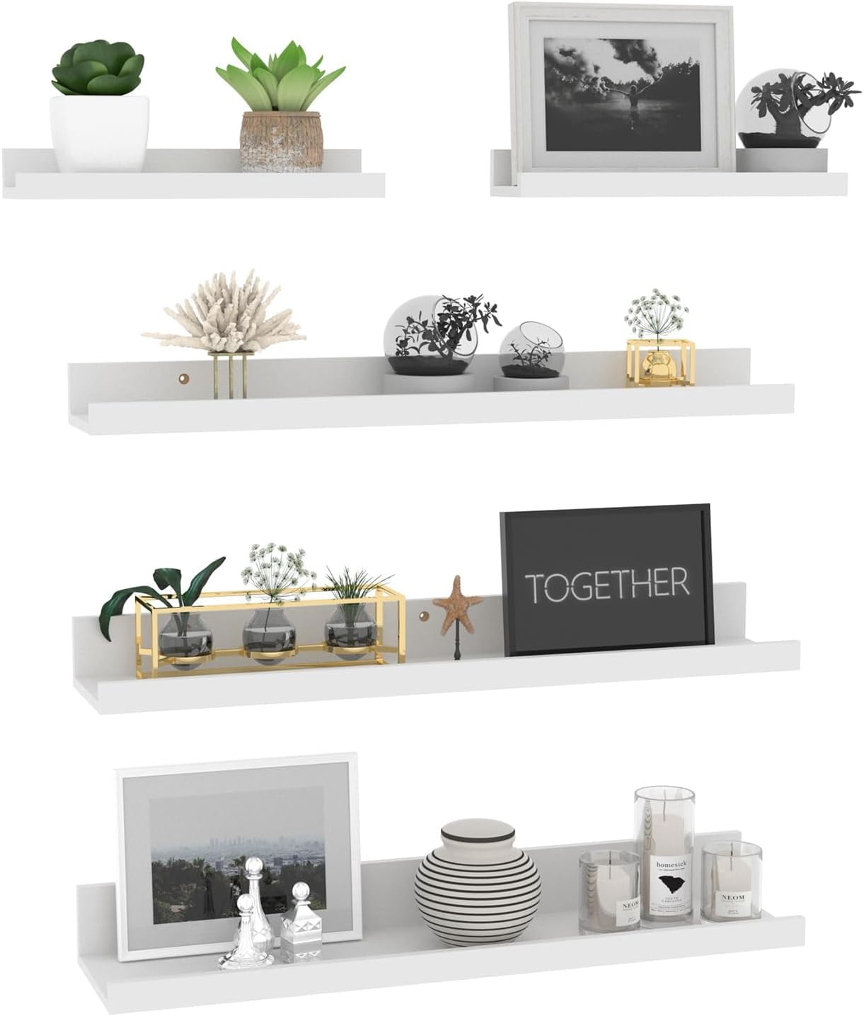 24 Inch Wall Mounted Floating Shelves Set of 5, White Wood Wall Shelves ...