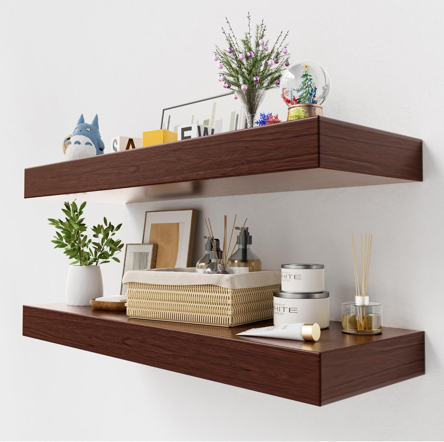 24 Inch Walnut Floating Shelves, 8 Inch Deep Floating Shelves Wall ...