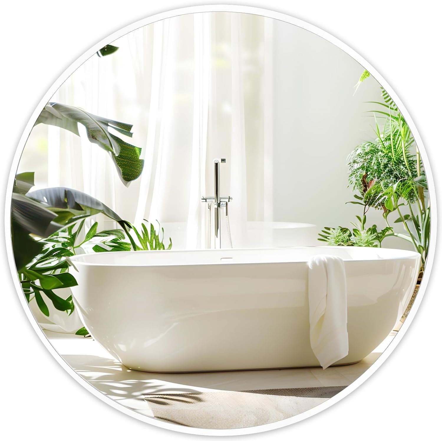 24 Inch White Circle Mirror for Wall - Round Mirror for Bathroom ...