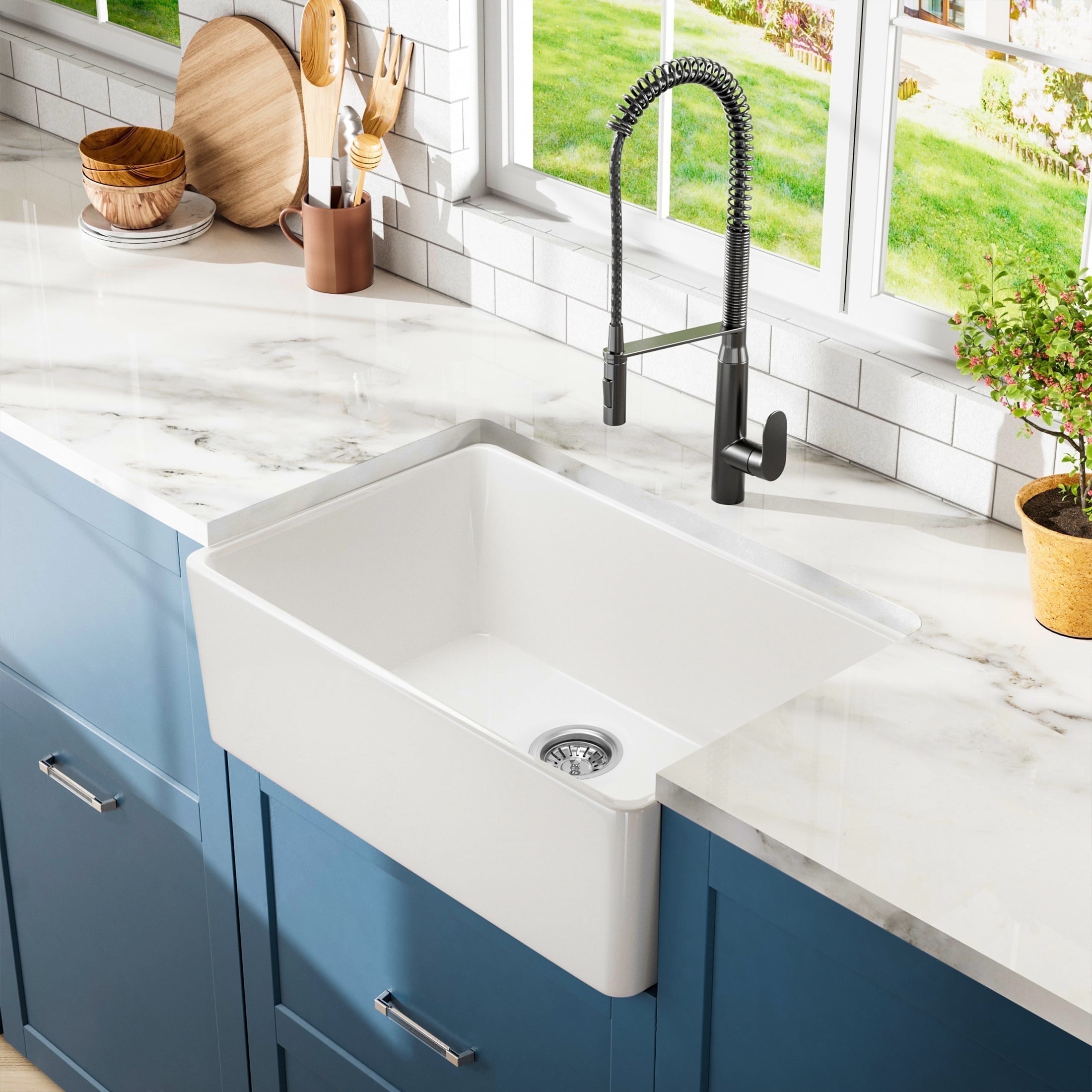 24 Inch White Farmhouse Sink-White Farm Sink for Small Kitchen and ...