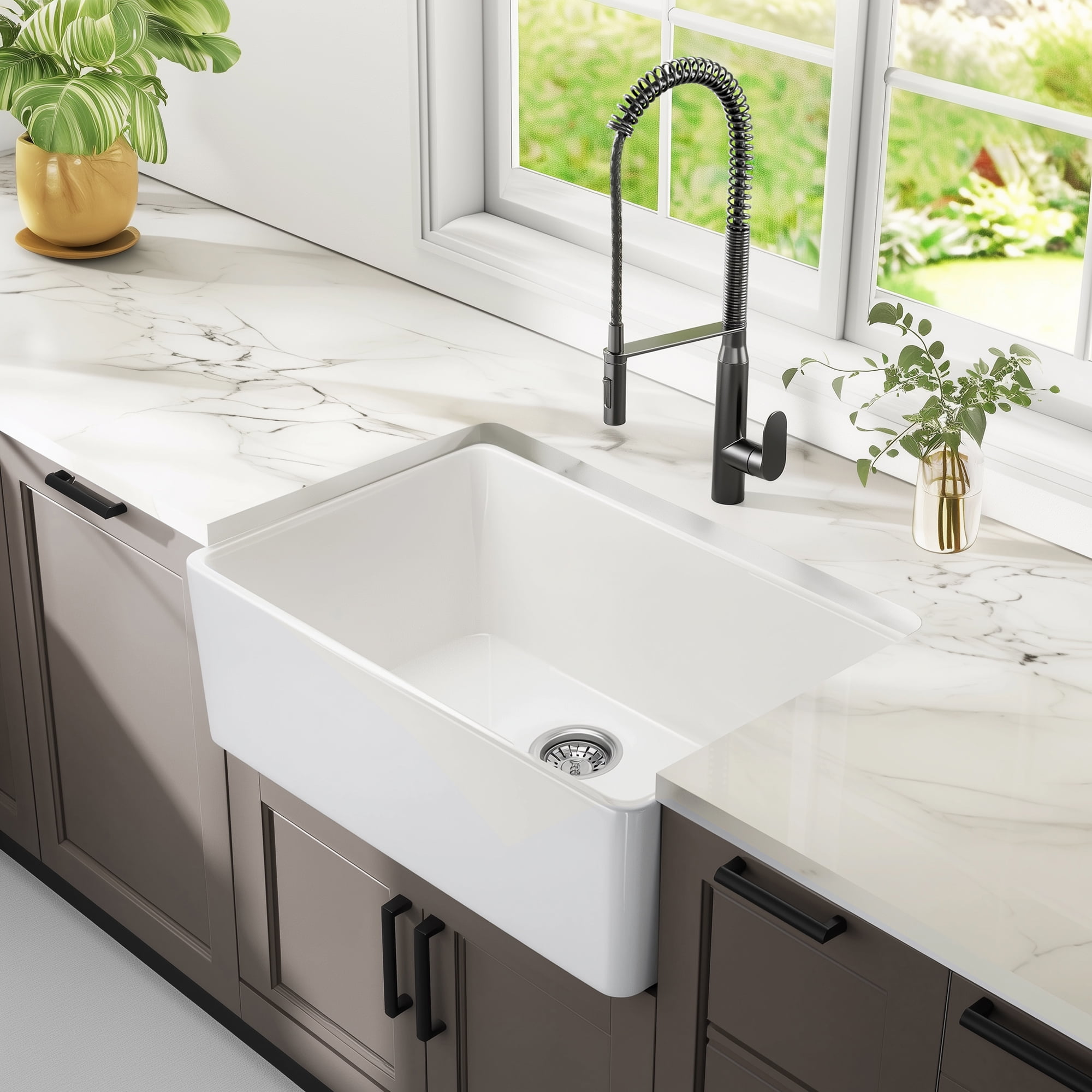 24 Inch White Fireclay Farmhouse Sink-24x 16 White Farm Sink for Small ...