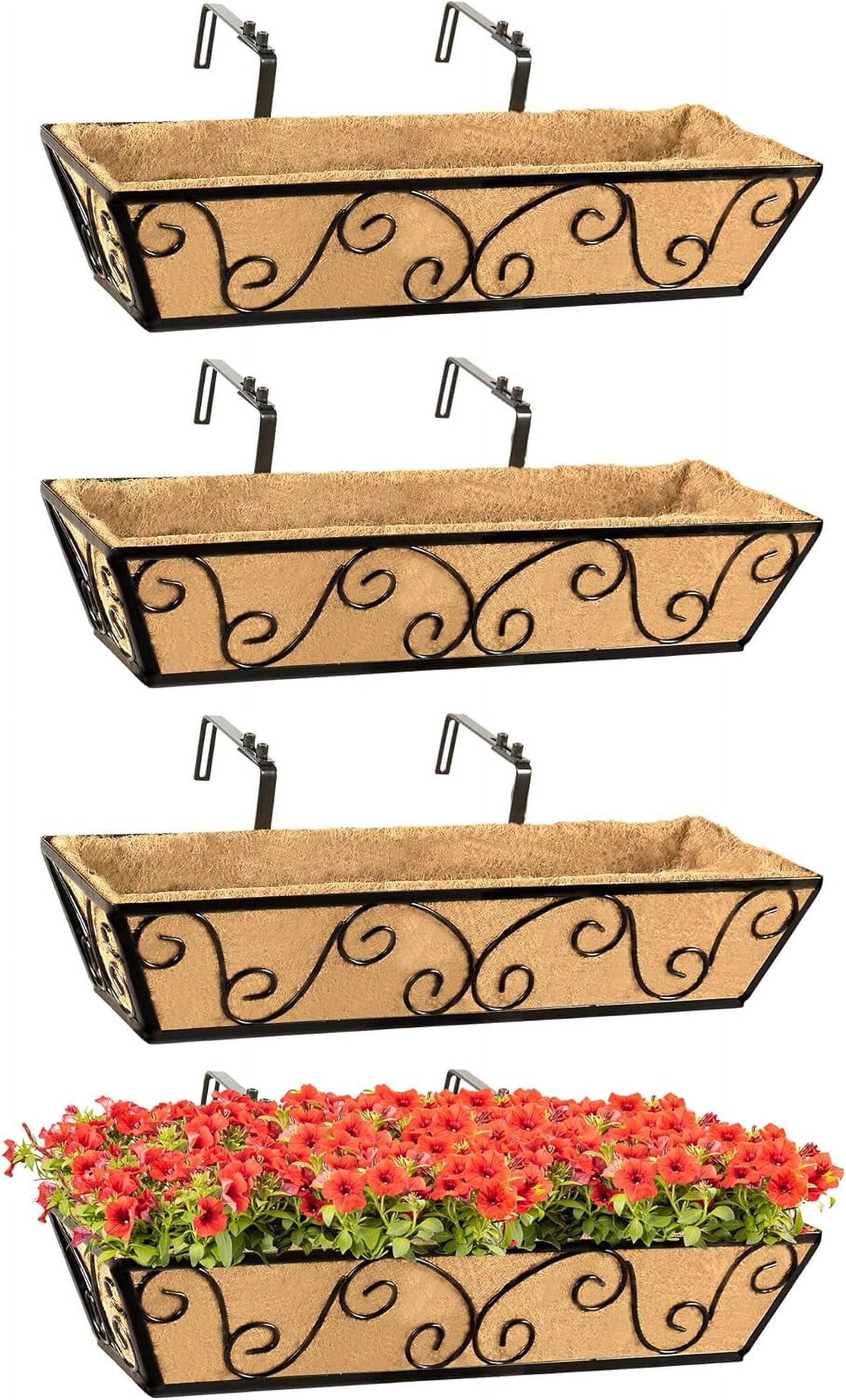 24 Inch Window Deck with Coco Liner, Fence Metal Hanging Flower Planter ...