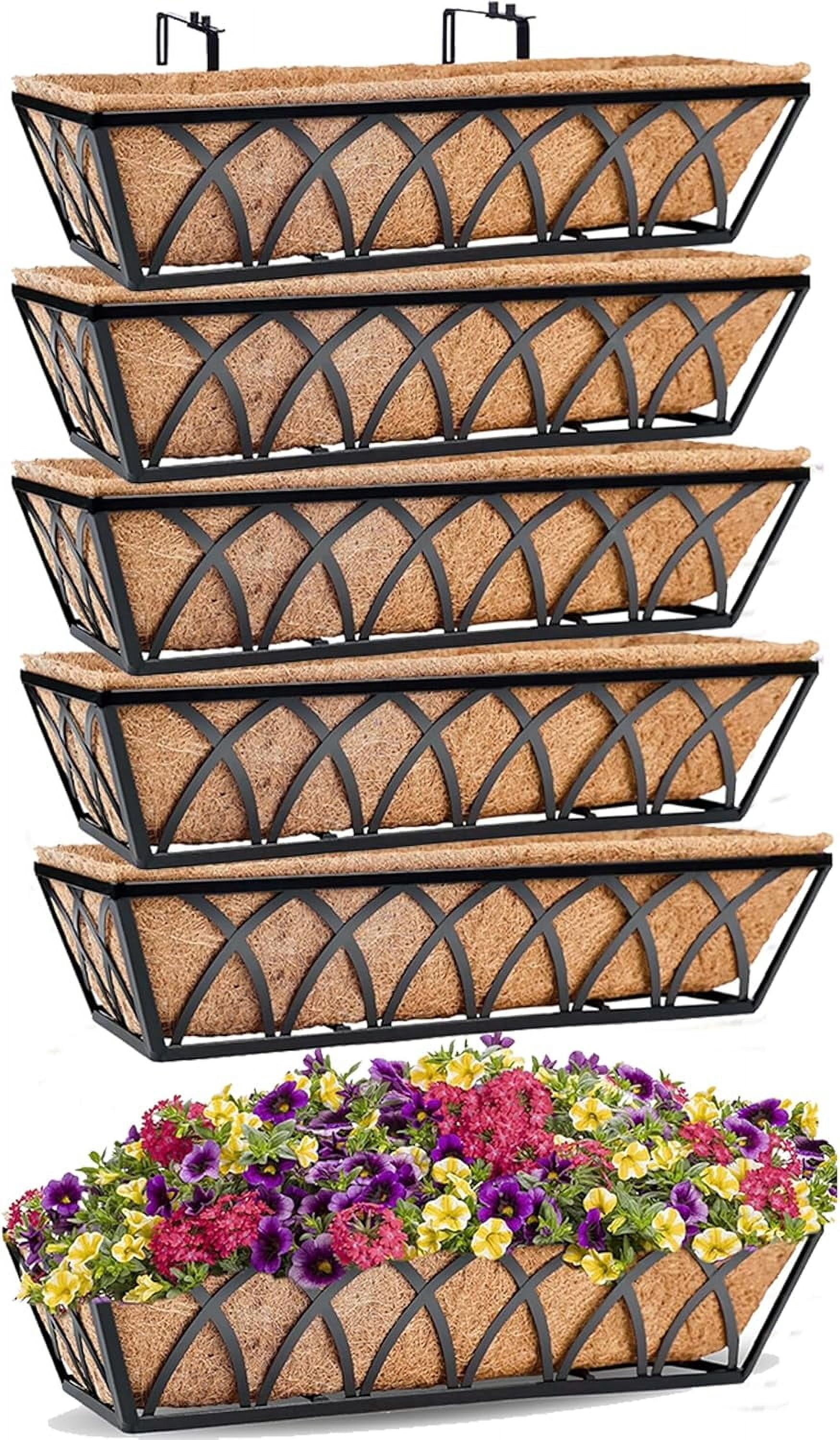 24 Inch Window Deck with Coco Liner, Fence Metal Hanging Flower Planter ...