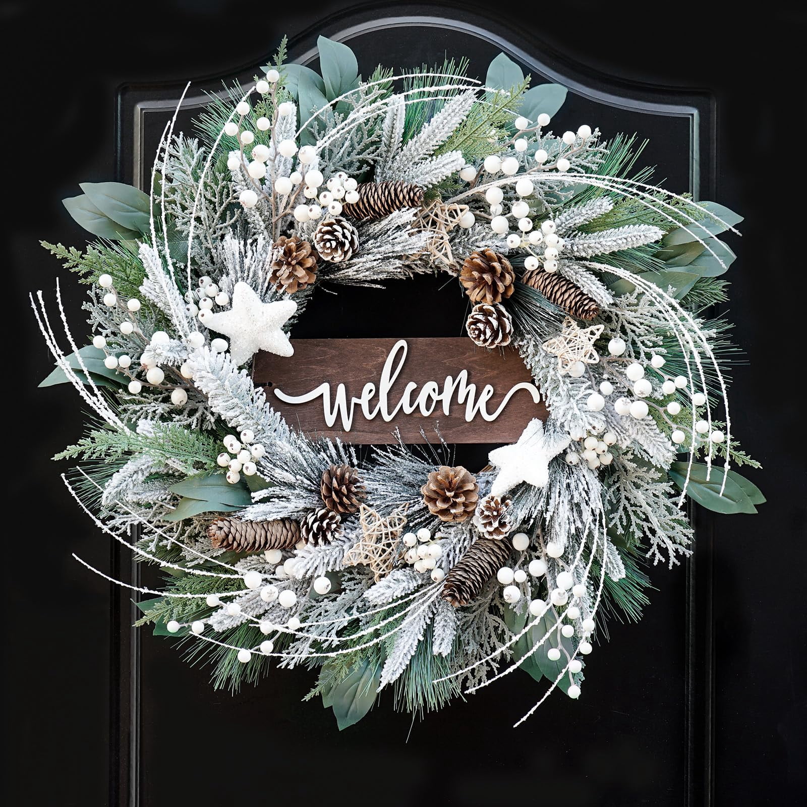 24 Inch Winter Wreaths for Front Door Outside- Artificial Outdoor ...