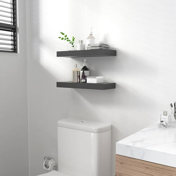 24 Inch Wood Floating Shelves Set of 2 Black Wall Mounted Shelves with ...