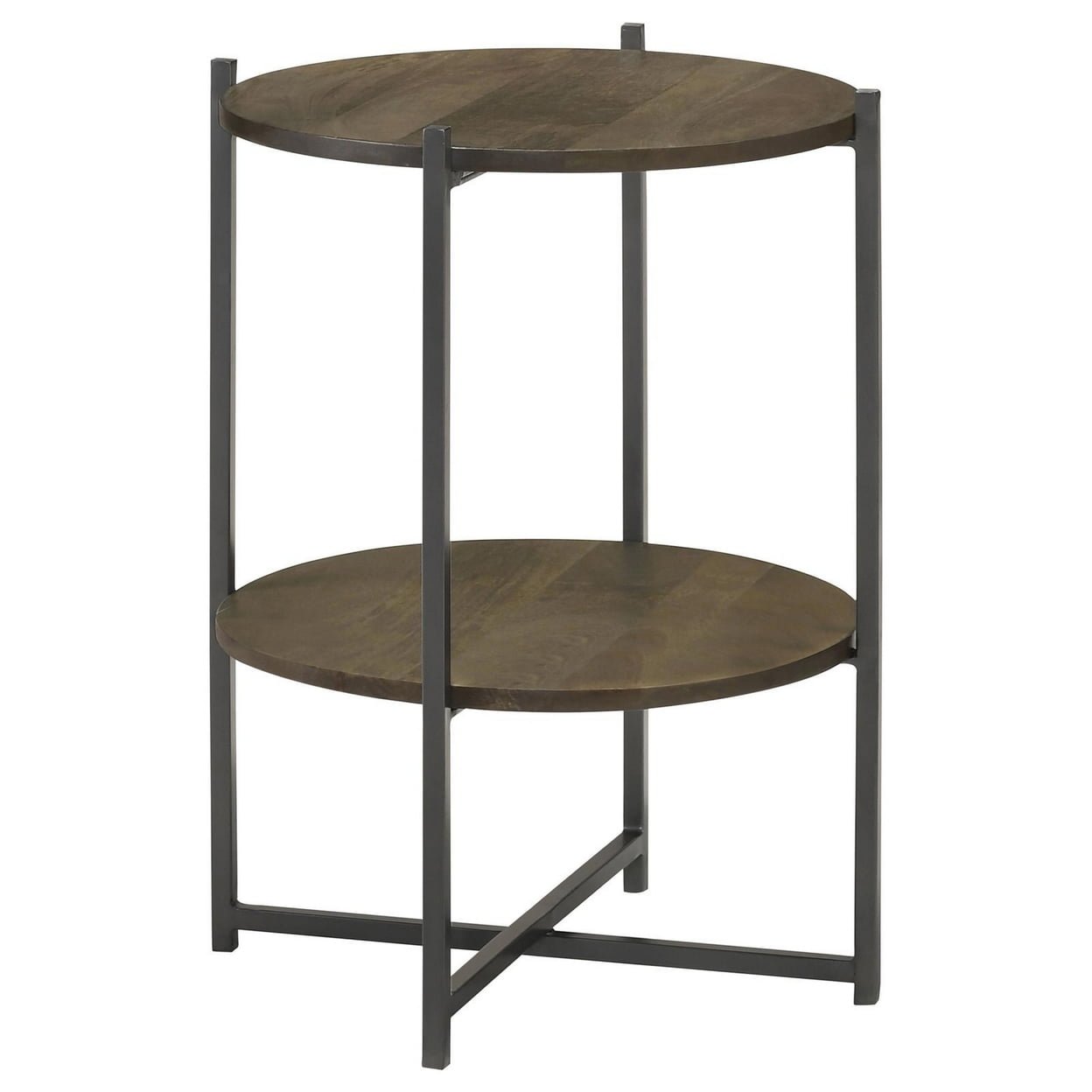 24 Inch Wood Round Accent Side End Table 1 Open Shelf Gray Brown ...